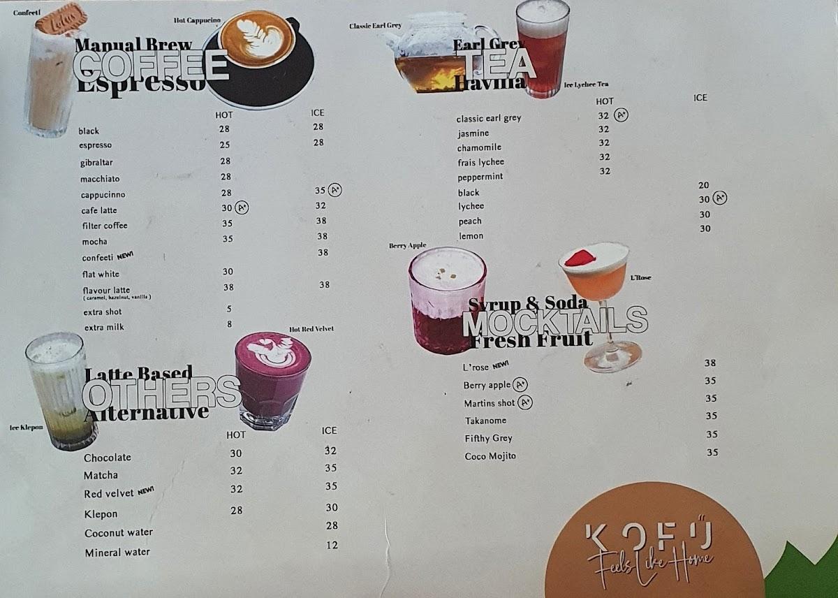 Menu at Kofu cafe, Bandung