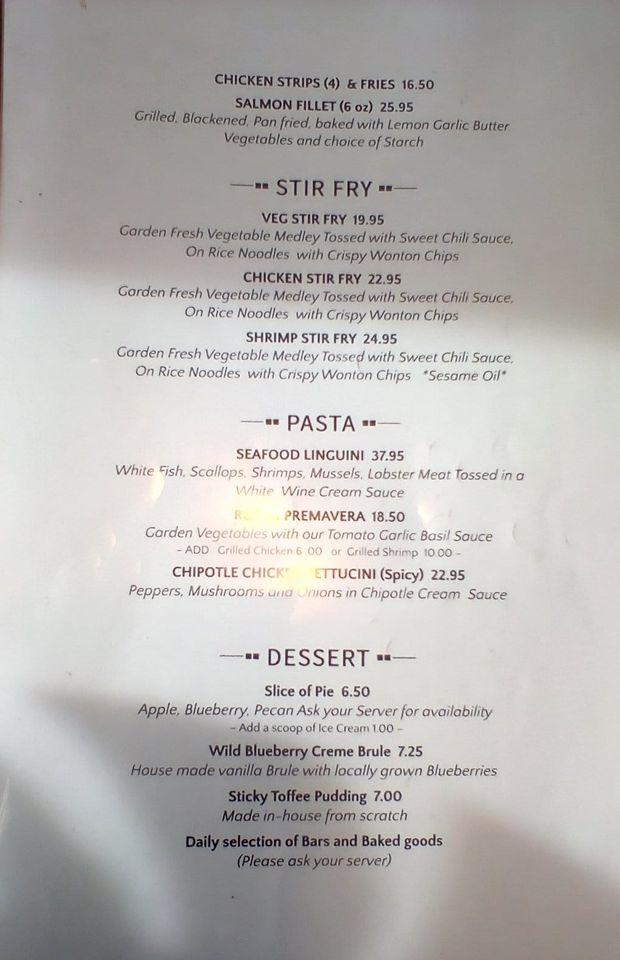 Menu at Main Street Restaurant, Ingonish Beach