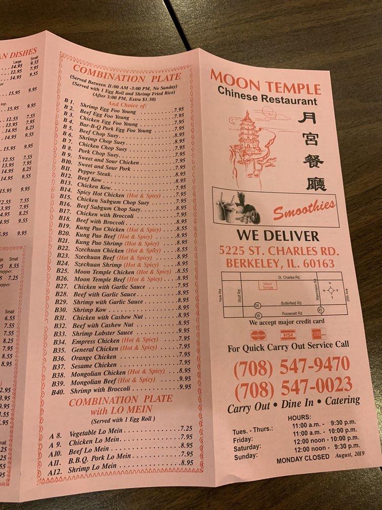 Carta de Moon Temple Chinese Restaurant, Berkeley