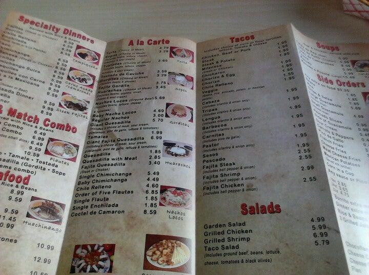 Menu at Mr. Burrito restaurant, Bensenville