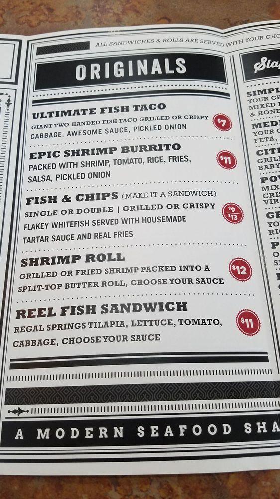Menu at Slapfish restaurant, Noblesville