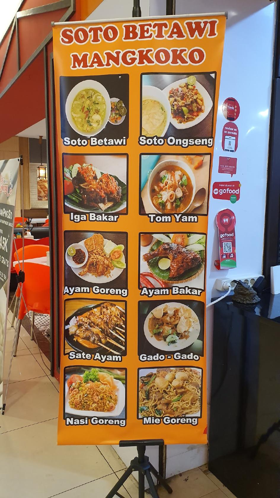 Menu at Soto Mang Koko, Pluit Village Mall restaurant, North Jakarta