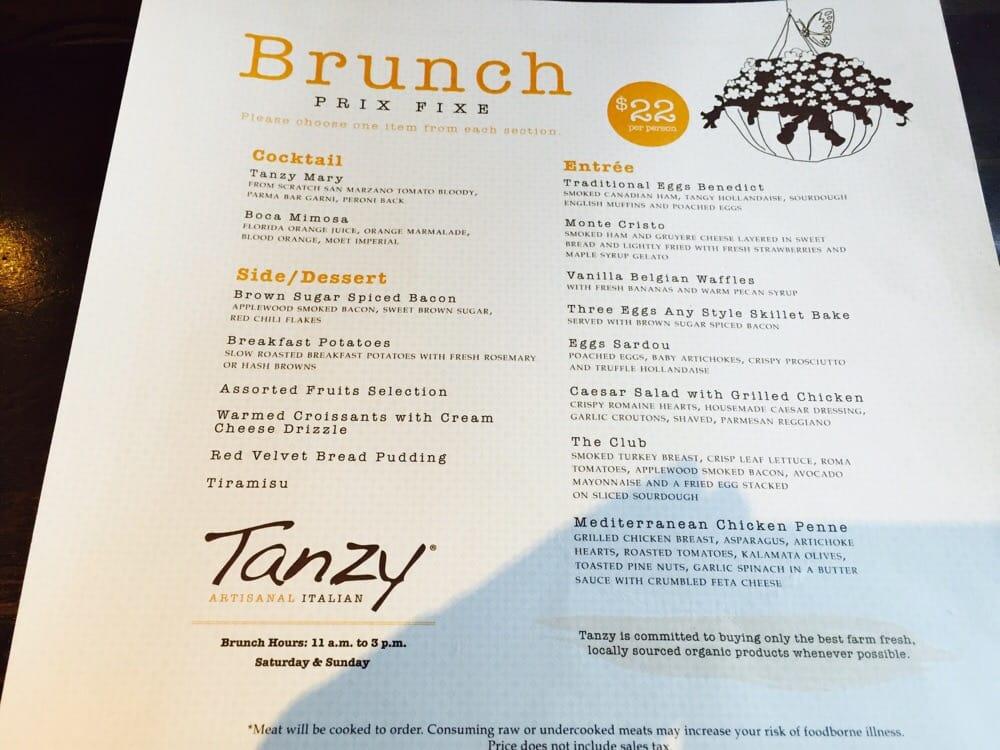 Menu at Tanzy restaurant, Boca Raton
