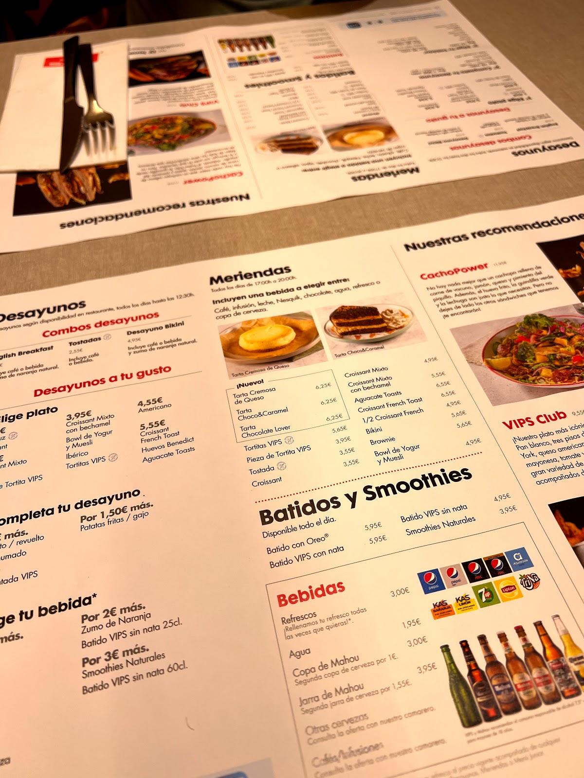 Carta del restaurante VIPS, Zaragoza, Pl. del Aragón
