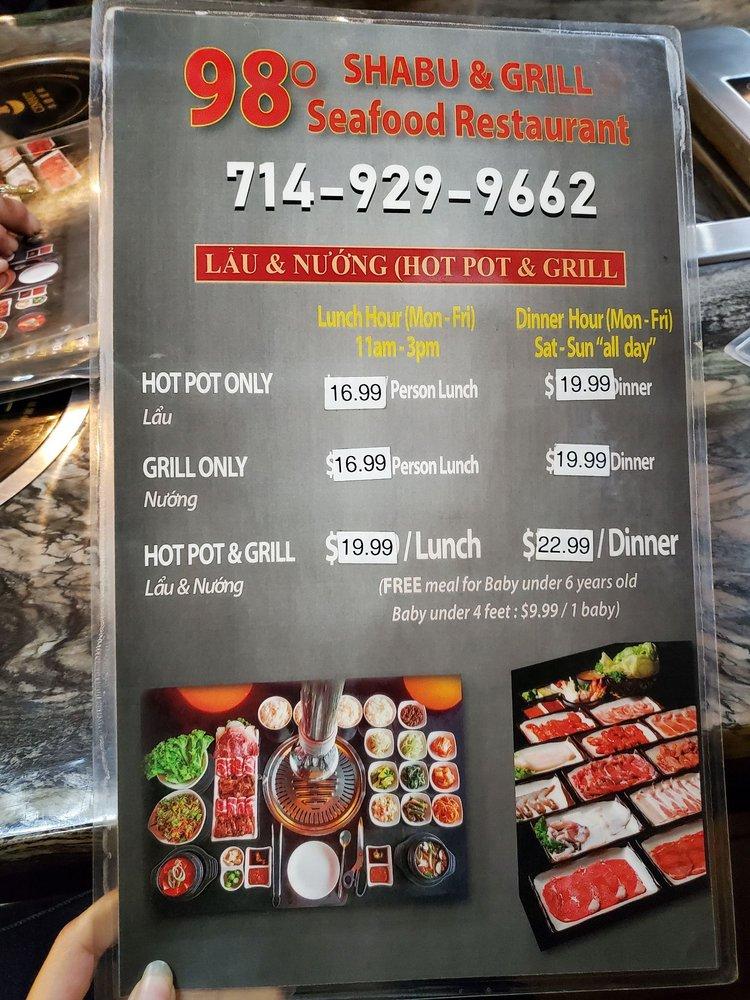 Menu at 98 Shabu+Grill Seafood buffet restaurant, Westminster