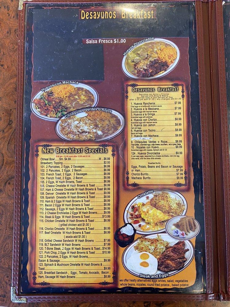 Menu at Casa Jimenez restaurant, Whittier, Whittier Blvd