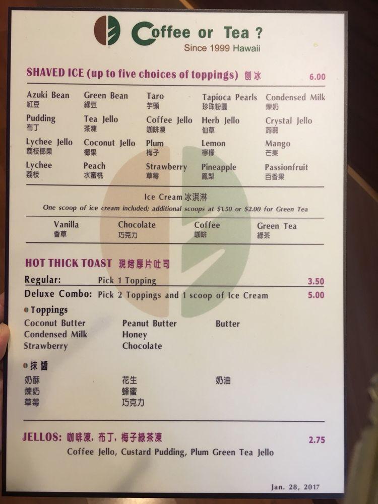 Menu at Coffee or Tea? cafe, Aiea, 98-199 Kamehameha Hwy #C6