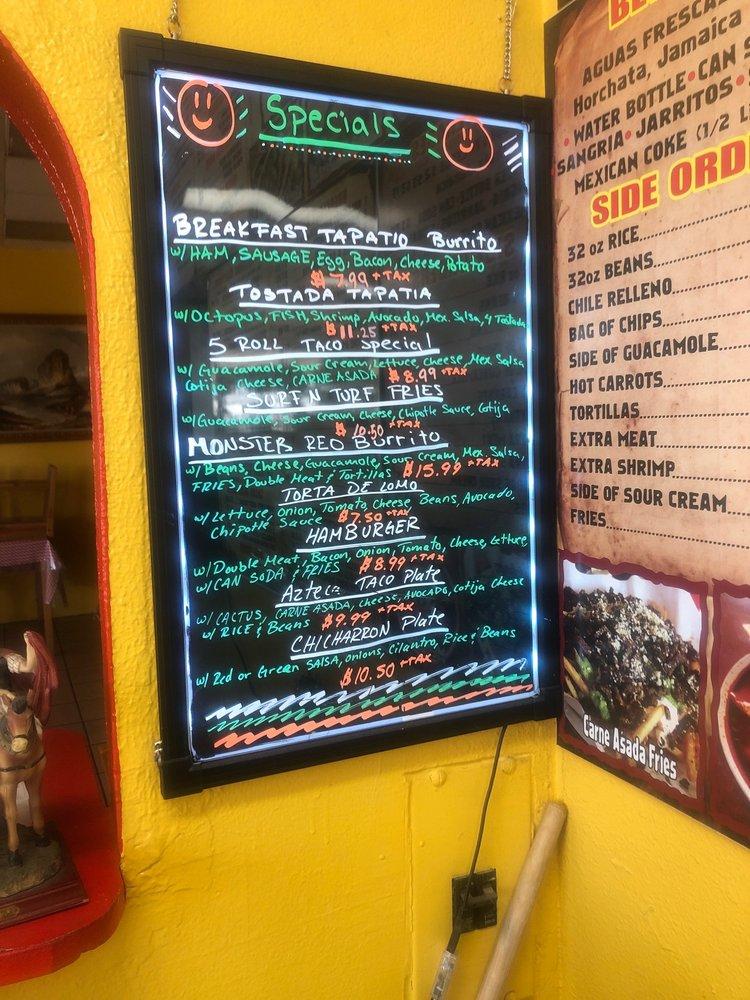 Carta del restaurante Los Tapatios Mexican Food, San Diego, Reo Dr