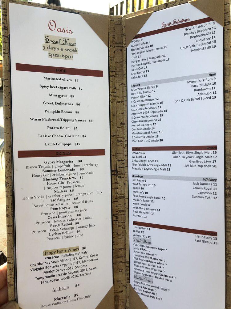 Menu at Oasis Restaurant & Wine Lounge, Pleasanton, 780 Main St