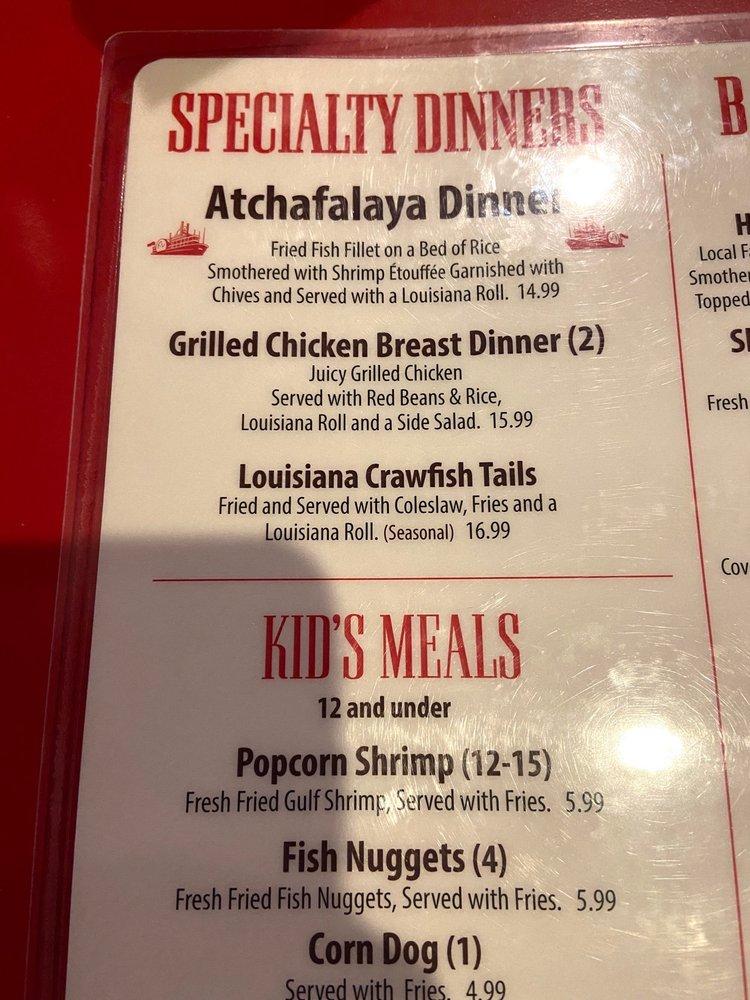 Menu at Steamboat Bill's DeRidder, LA restaurant, DeRidder