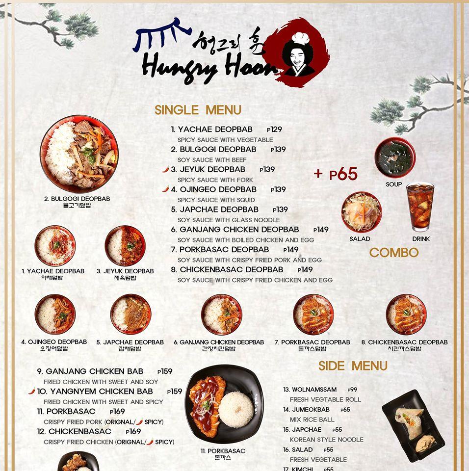 Menu at Hungry Hoon restaurant, Cabanatuan City