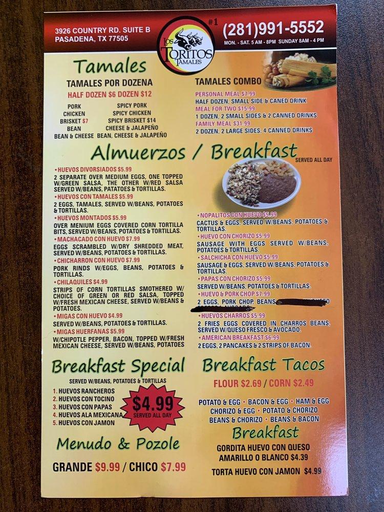 Menu at Los Toritos restaurant, Pasadena