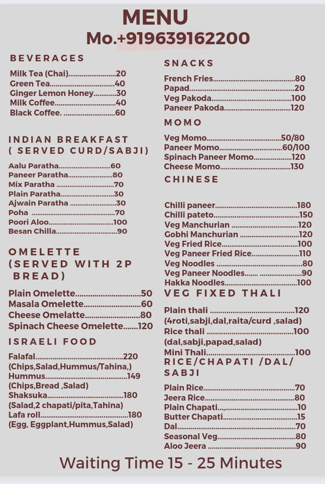 Menu at Mini Friendly, Rishikesh