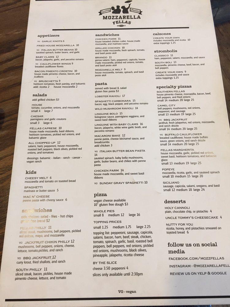 Menu at Mozzarella Fellas restaurant, Winston-Salem, 336 Summit Square Blvd