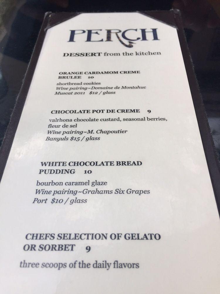 Menu at Perch restaurant, Los Angeles