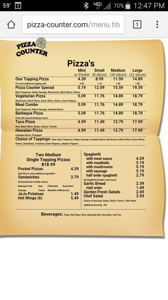 Menu at Pizza Counter pizzeria, Council Bluffs, 610 Veterans Memorial ...