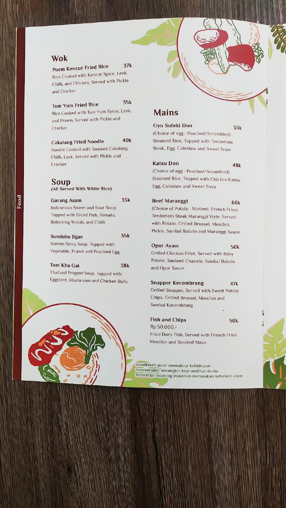 Carta de Poem Cafe and Resto Sumarecon Bandung, Bandung