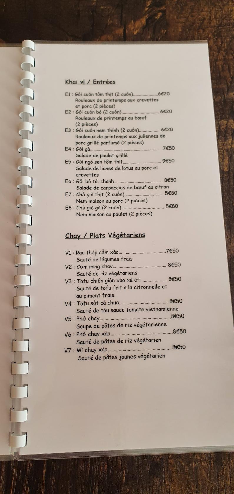 Menu at Quan Ngon restaurant, Brest
