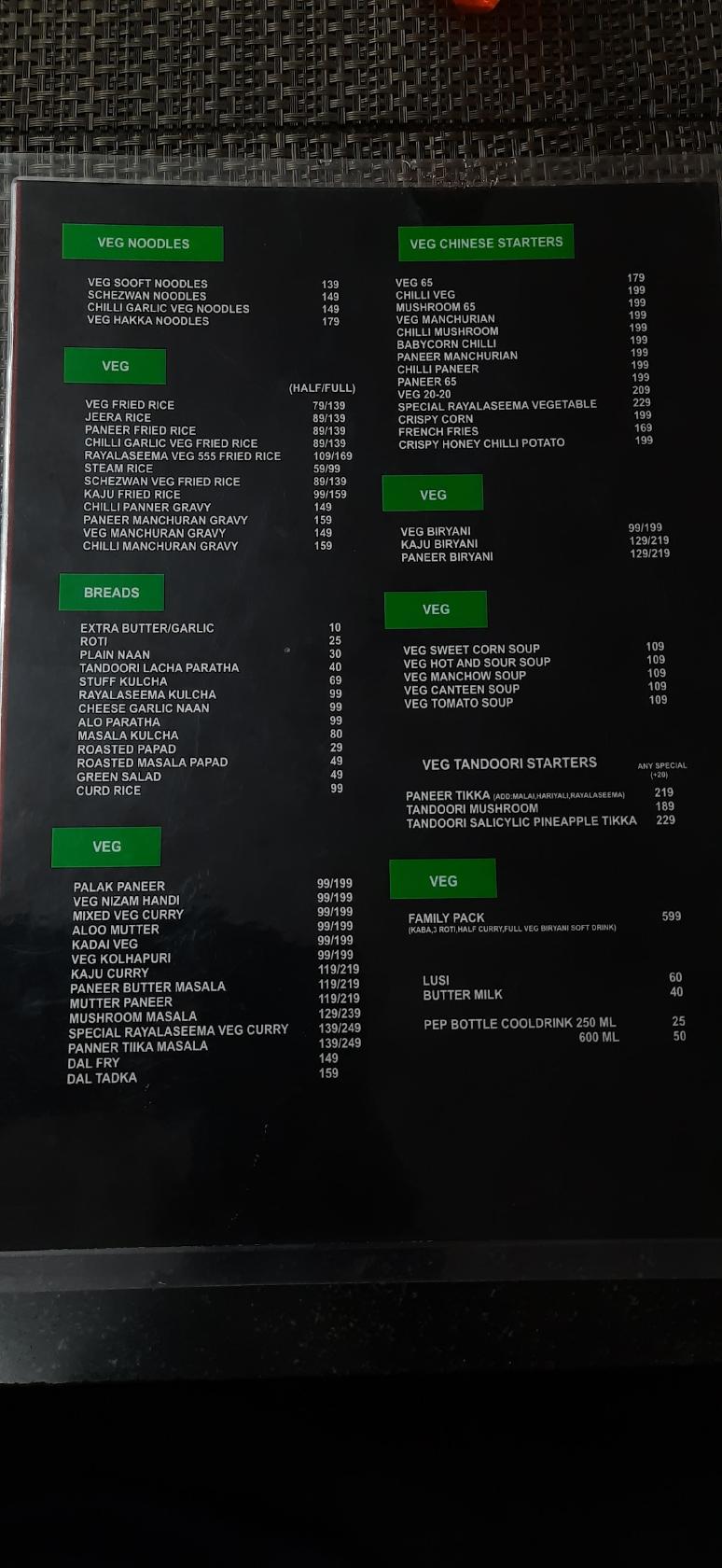 Menu at Rayalaseema Reddy's Restaurant (RRR), Pune, opp. Zensar IT Park