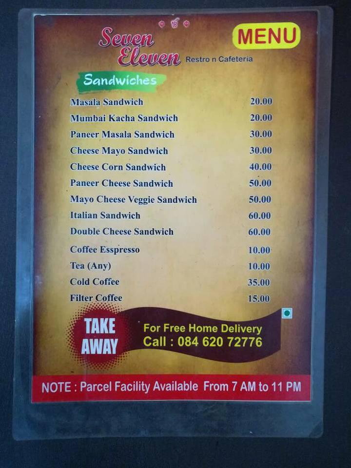 Menu at Seven Eleven Restro n Cafeteria, Indore