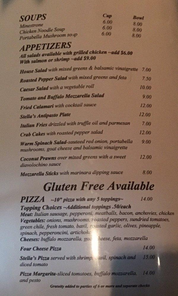 Menu at Stella's Italian Restaurant, Taos