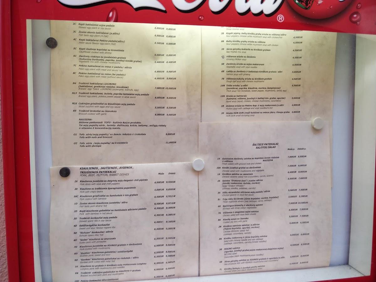 Menu at Trys Klevai restaurant, Vilnius