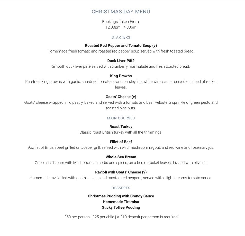 Menu at Bistecca Restaurant, Chorley