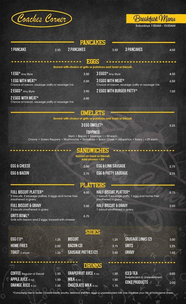 Menu at Coaches Corner Sports Bar & Grill, Wetumpka, 203 Orline St