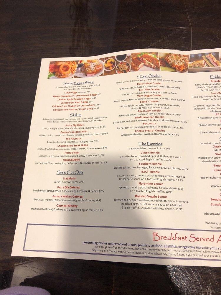 Menu at Eddie's Diner restaurant, Plano
