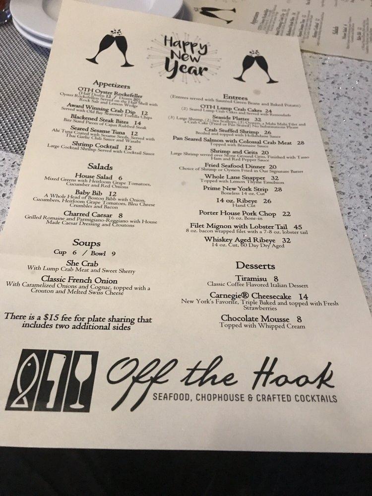 Menu at Off the Hook Seafood & Chophouse steakhouse, Norfolk