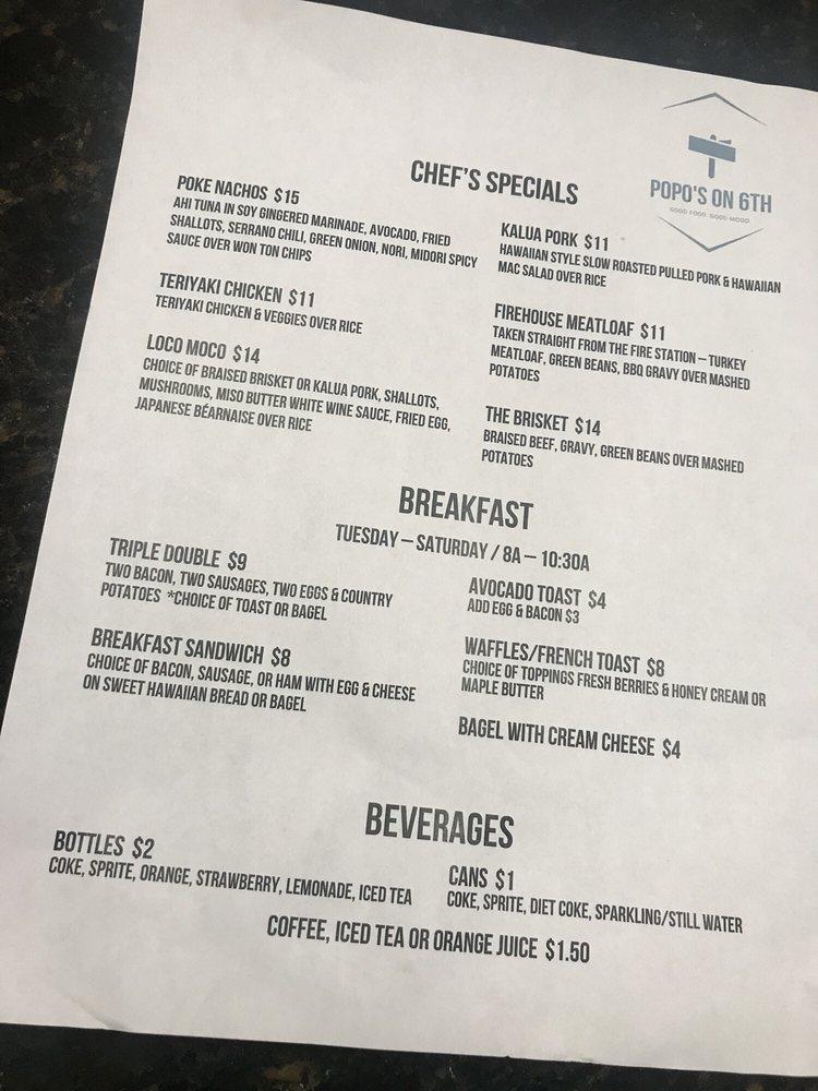 Menu at Popo's on 6th cafe, Tracy