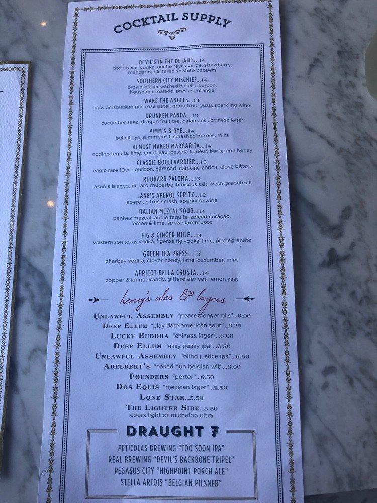 Menu at The Henry restaurant, Dallas, N Akard St Suite 250