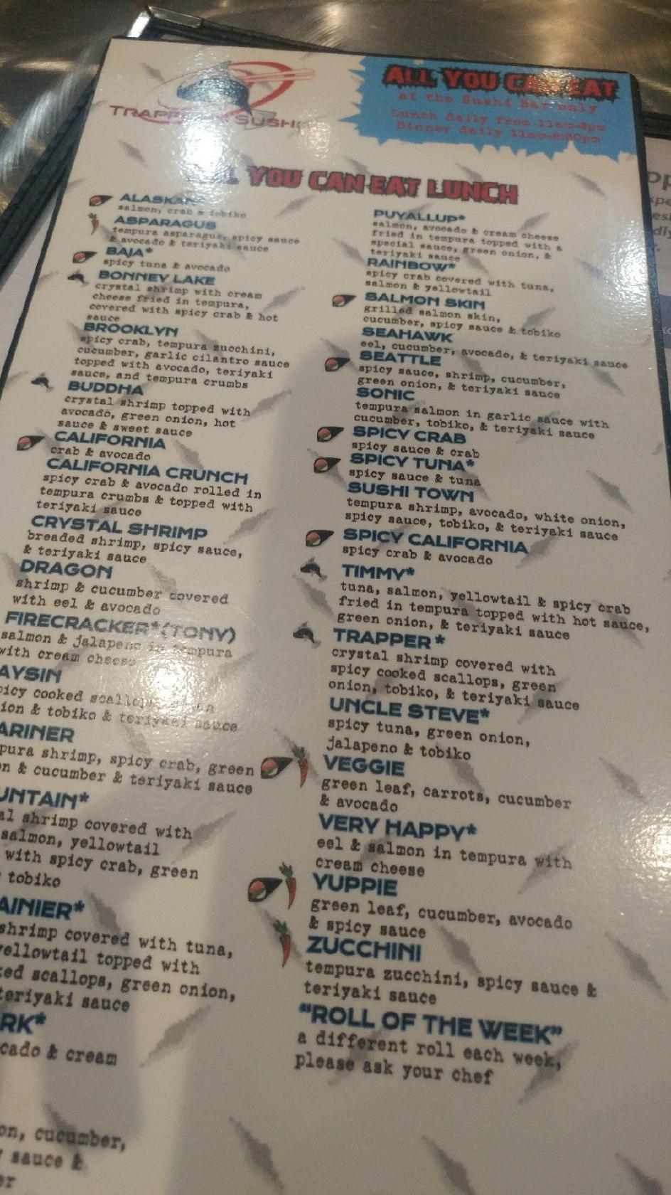 Menu at Trapper's Sushi - Parkland restaurant, Tacoma, 323 Garfield St ...