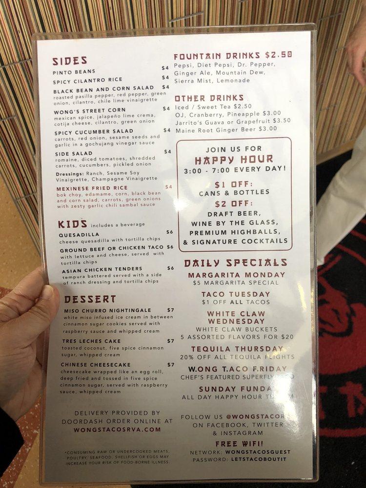 Menu at Wong's Tacos - Greengate restaurant, Richmond