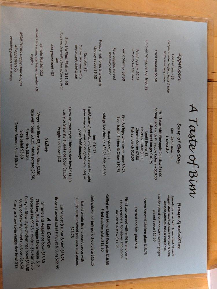 Menu at A Taste of Bim Caribbean Cuisine desserts, Eureka