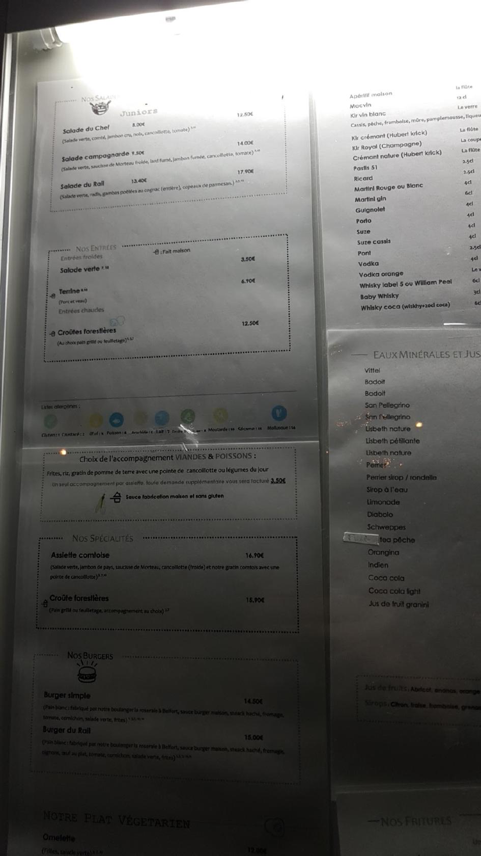 Menu at Auberge du Rail restaurant, Valdoie