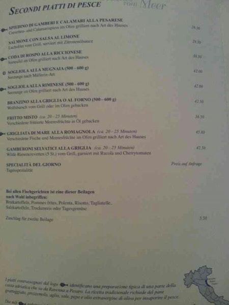 Menu da Ristorante Azzurro Terra e Mare, Berna