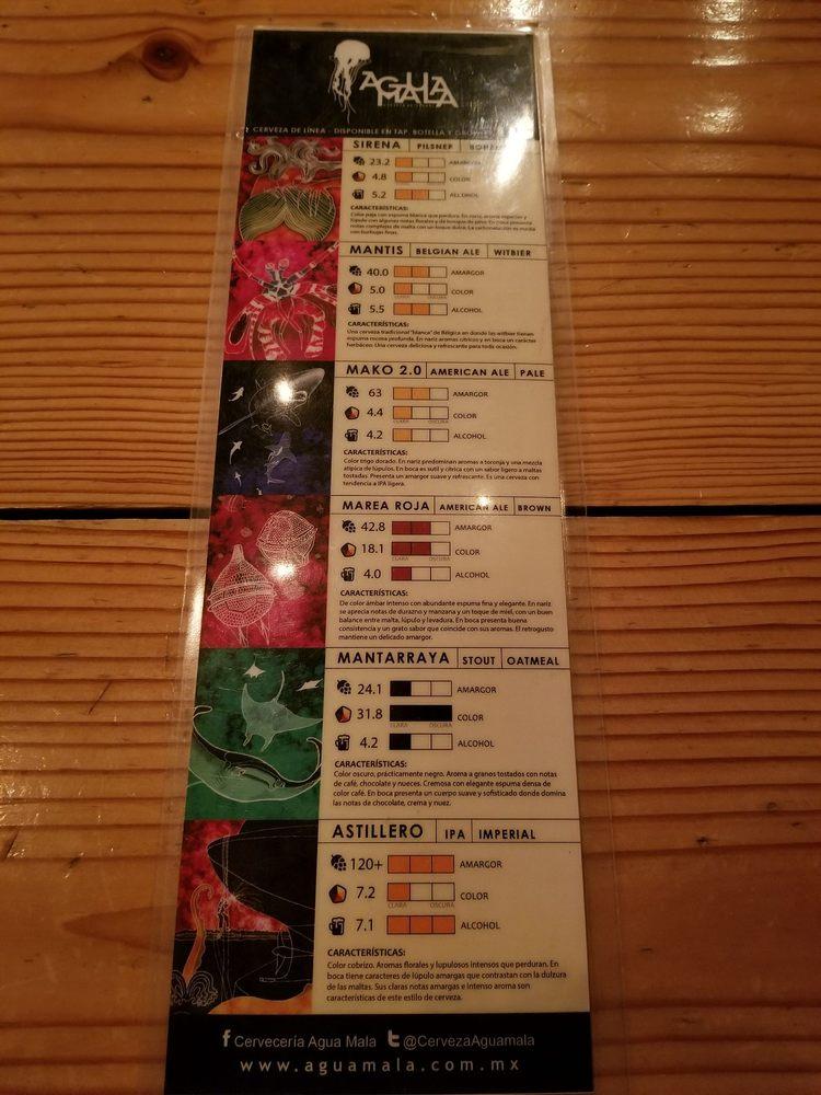 Menu at Agua Mala pub & bar, Ensenada