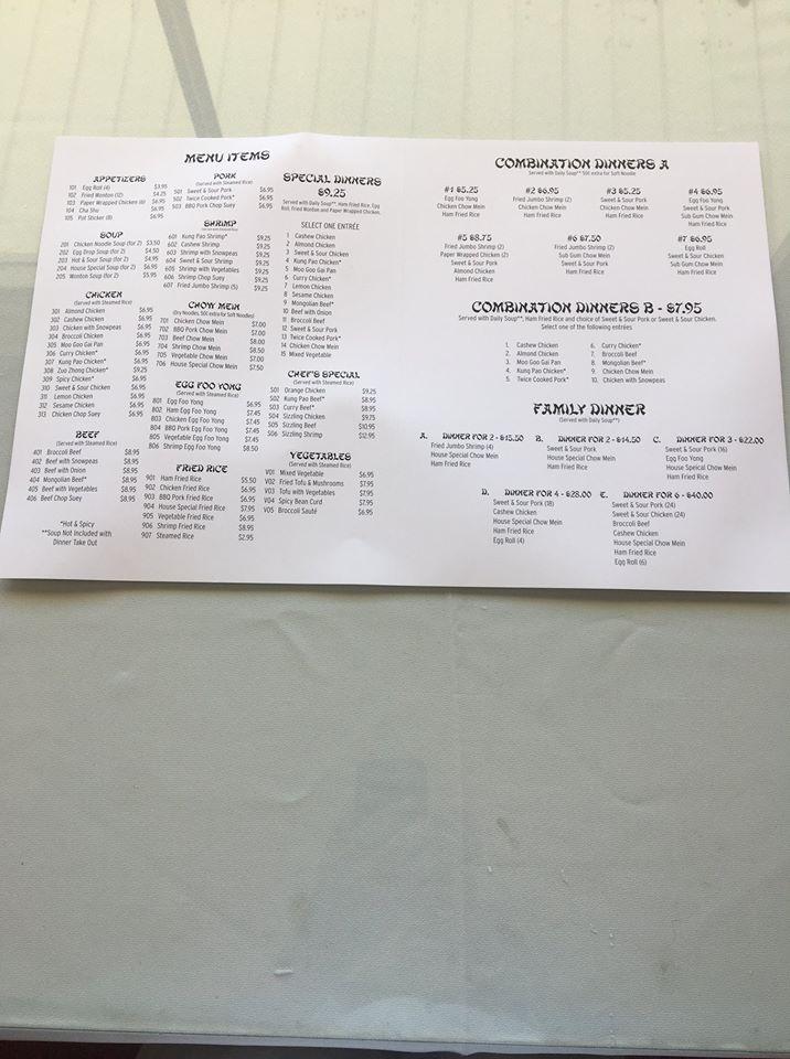 Menu at China Cafe, Springville