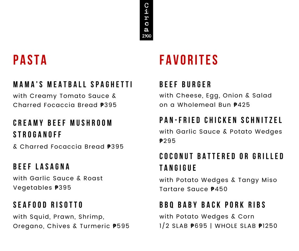 Menu at Circa 1900 restaurant, Cebu City