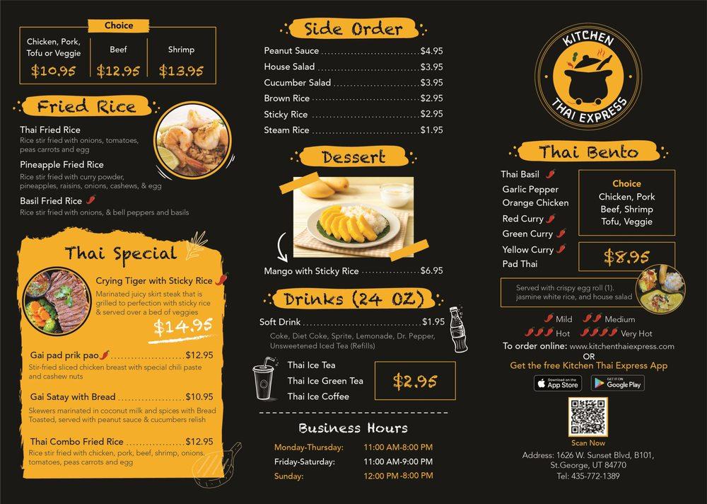 Menu at Kitchen Thai Express restaurant, St. George