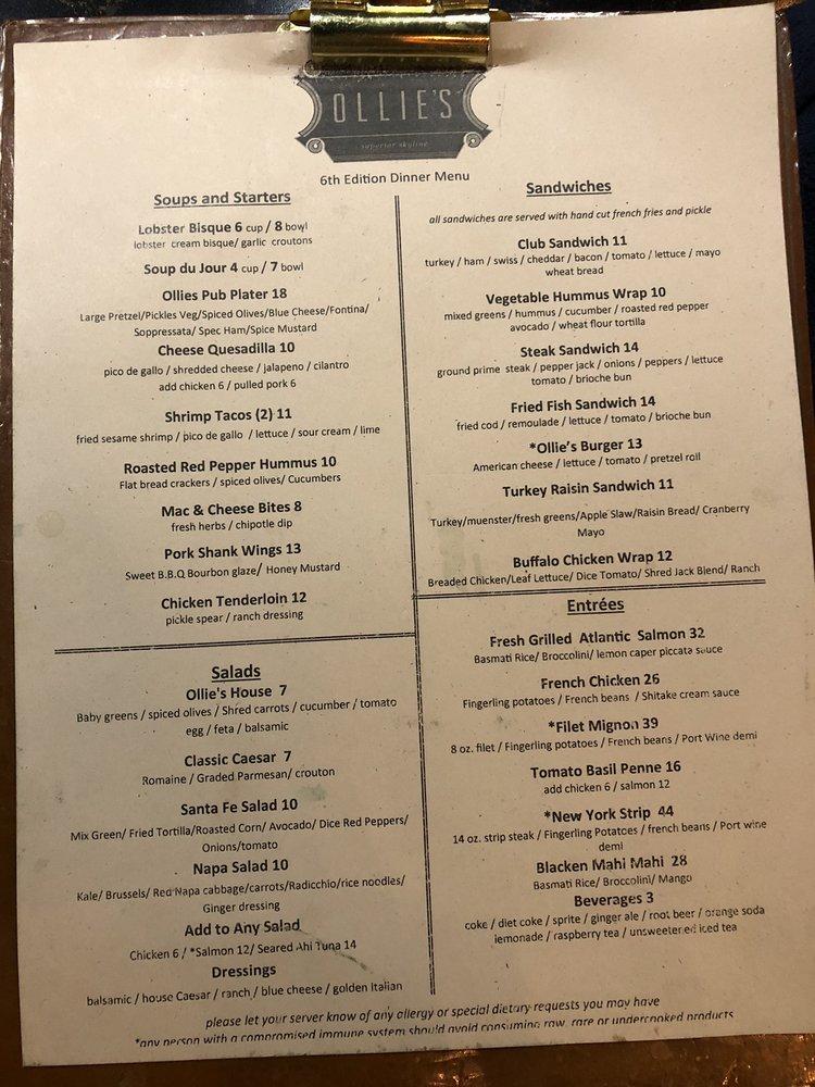 Menu at Ollie's Gastropub, Pittsburgh