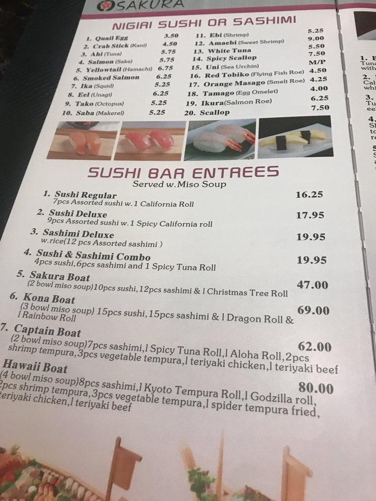 Menu at Sakura Sushi & Grill restaurant, Hilo, 200 Kanoelehua Ave