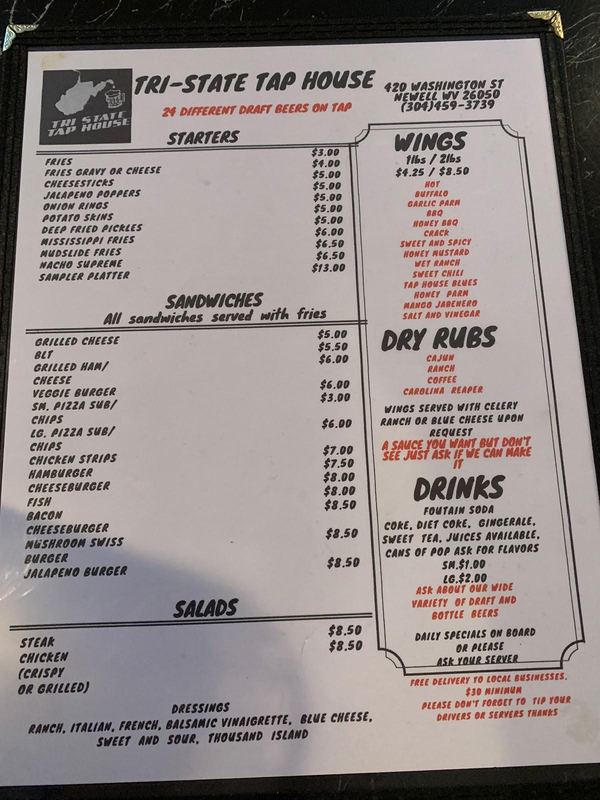 Menu at Tri-State Tap House pub & bar, Newell