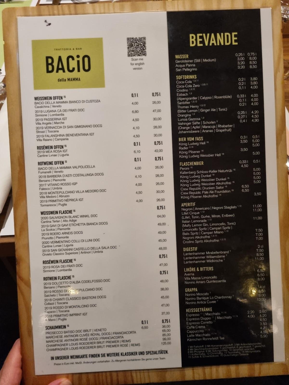 Speisekarte von BACiO della MAMMA restaurant, München