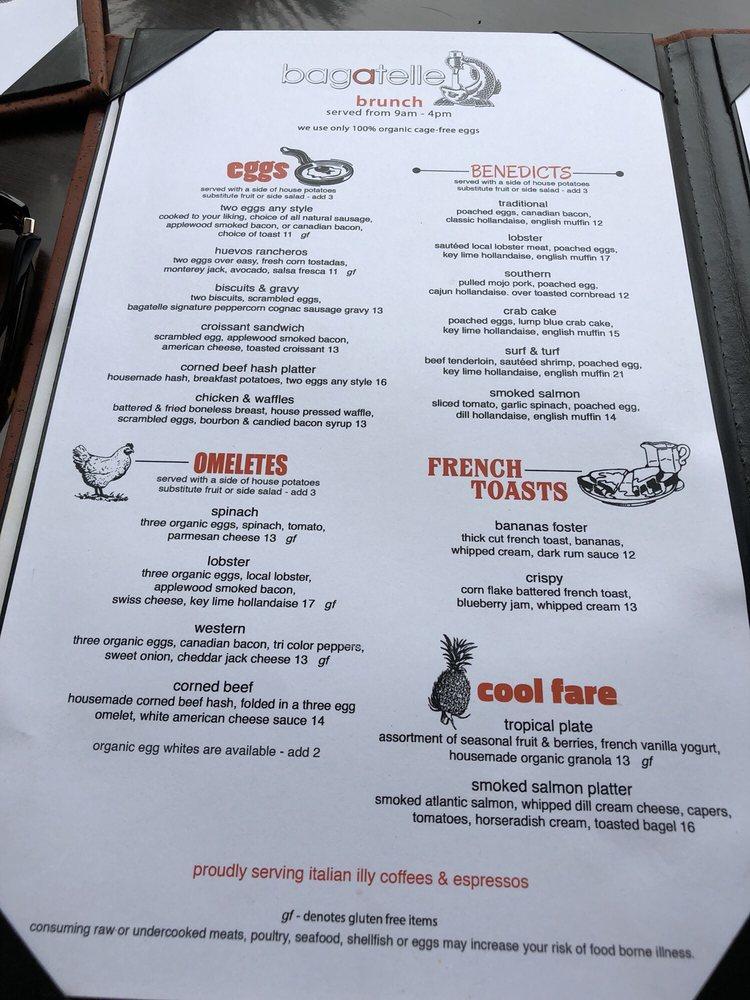 Menu at Bagatelle restaurant, Key West