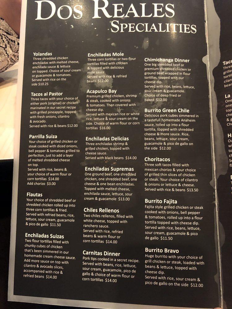 Menu at Dos Reales Authentic Mexican Restaurant, Shawnee