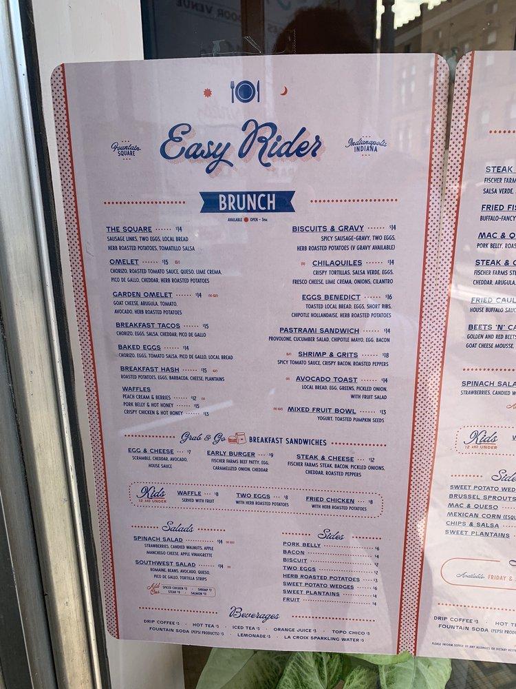 Menu at Easy Rider Diner restaurant, Indianapolis