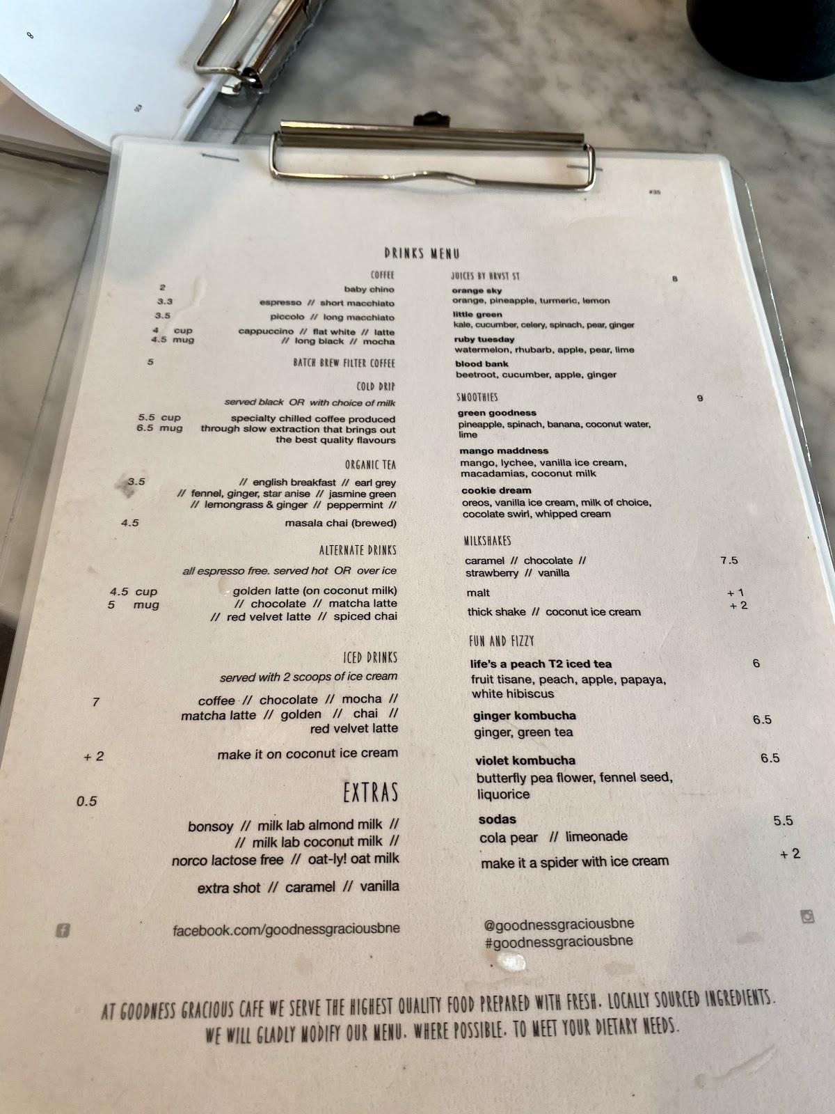 Menu at Goodness Gracious Cafe, Graceville