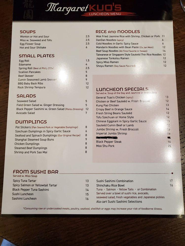 Menu at Margaret Kuo's Kitchen restaurant, Lima, W Baltimore Pike ste a